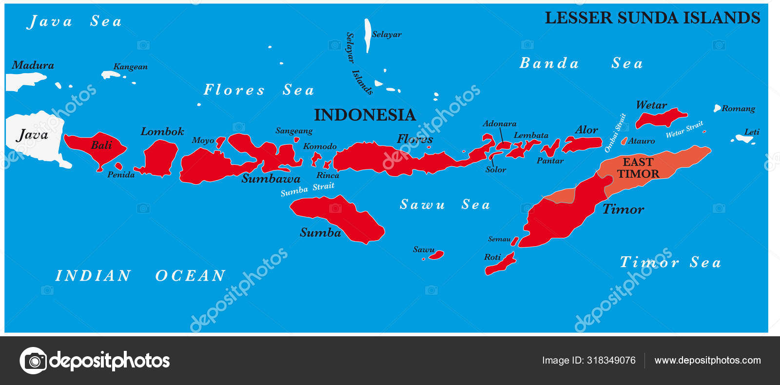 Map of the Lesser Sunda Islands in the Malay Archipelago Stock Vector ...
