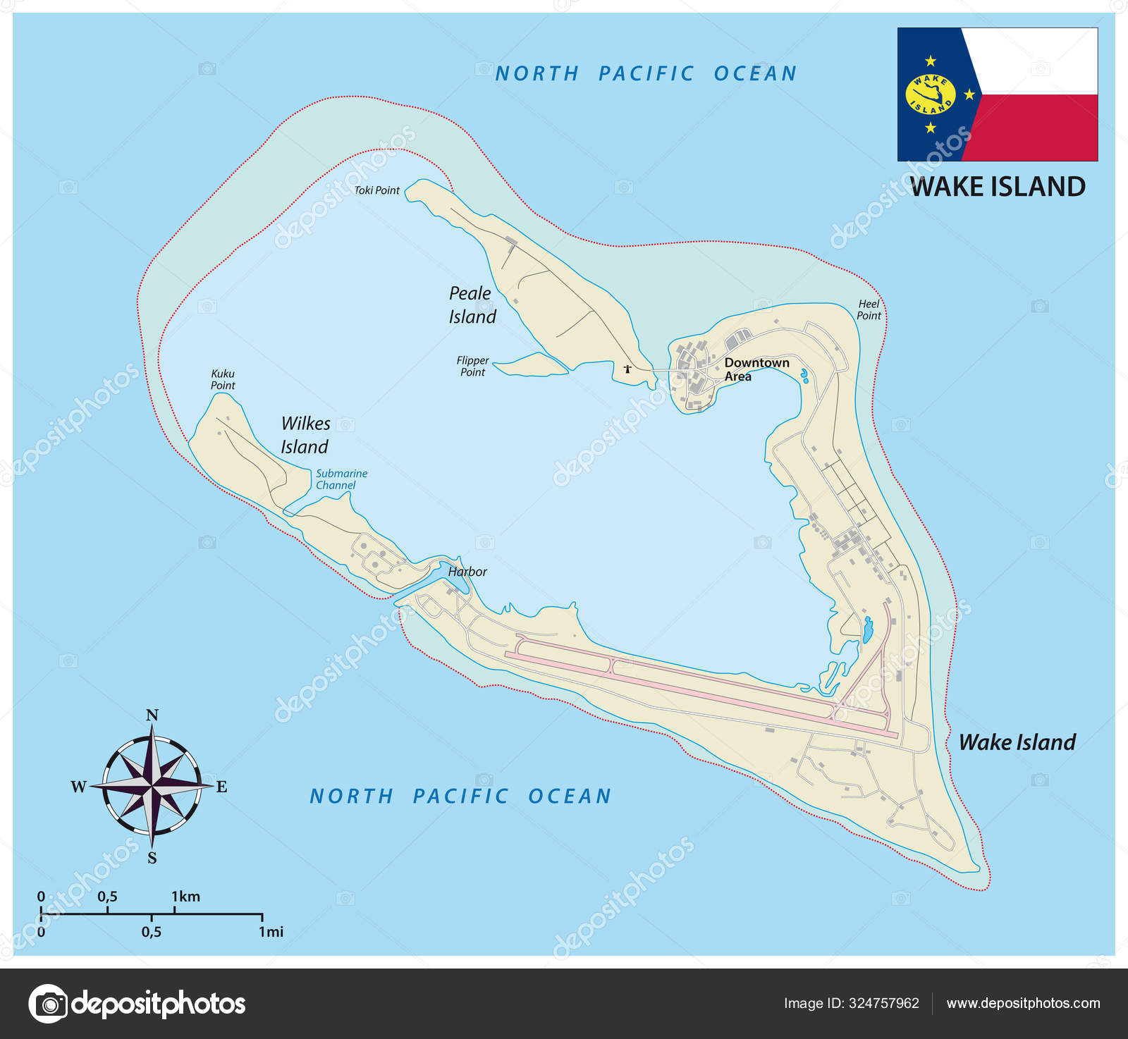 Map of the Wake island Atoll an unorganized territory of the United ...