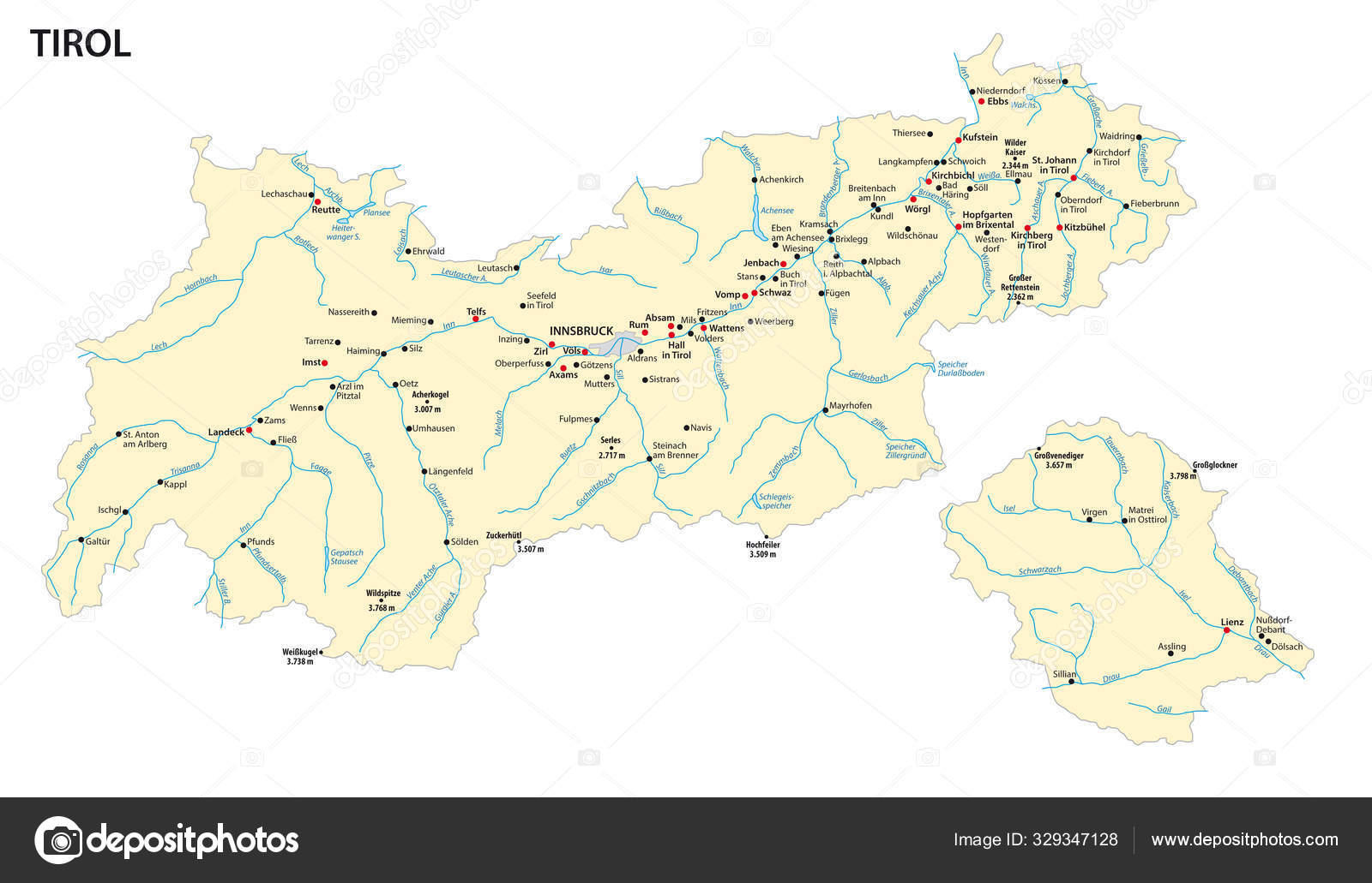 Map of the Austrian state of Tyrol Stock Vector by ©Lesniewski 329347128