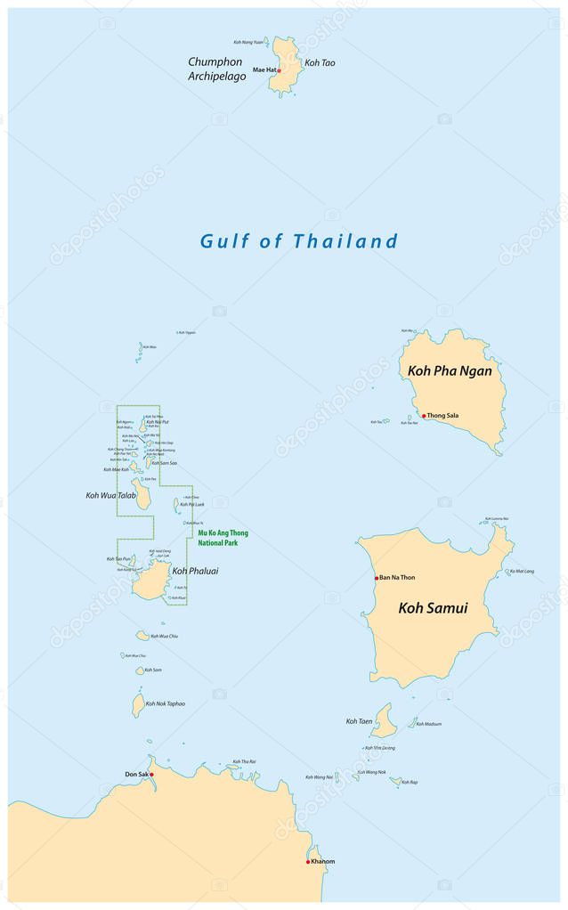 Mapa de las islas de Koh Samui y Koh Pha Ngan en el Golfo de Tailandia 2023
