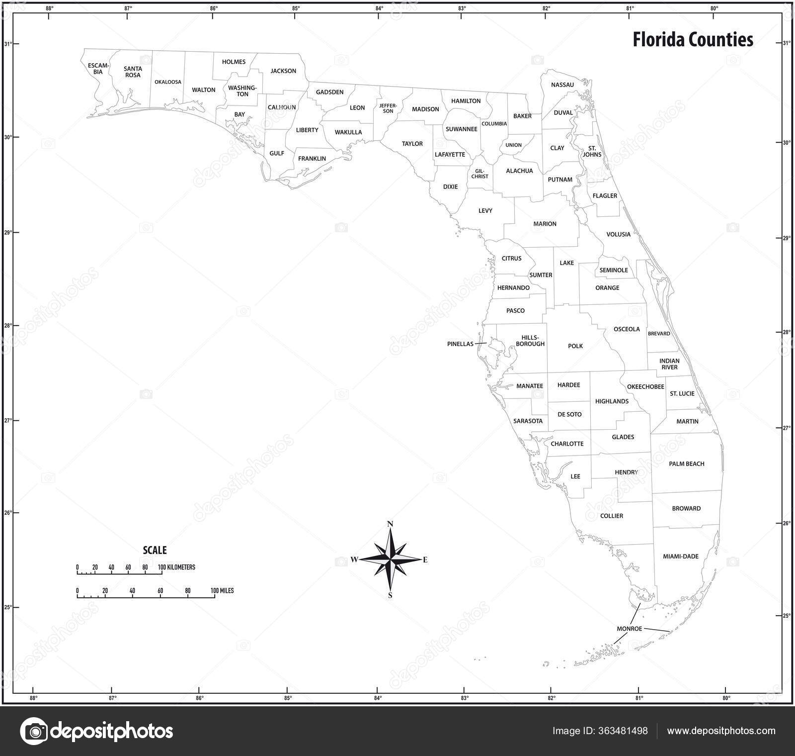 Florida State Outline Administrative Political Map Black White Stock ...