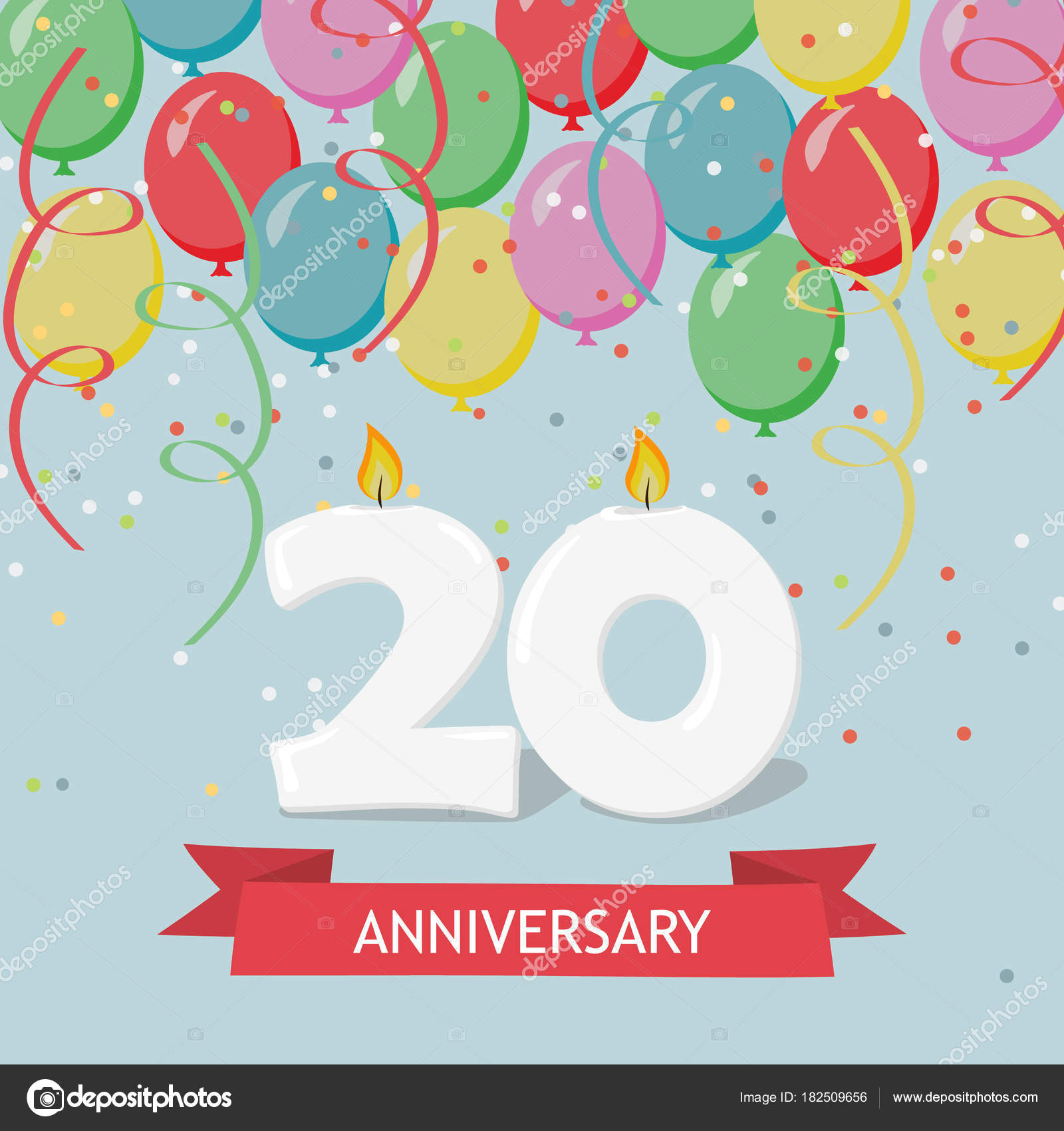 Twenty Years Anniversary Greeting Card Candles Confetti Balloons Stock ...