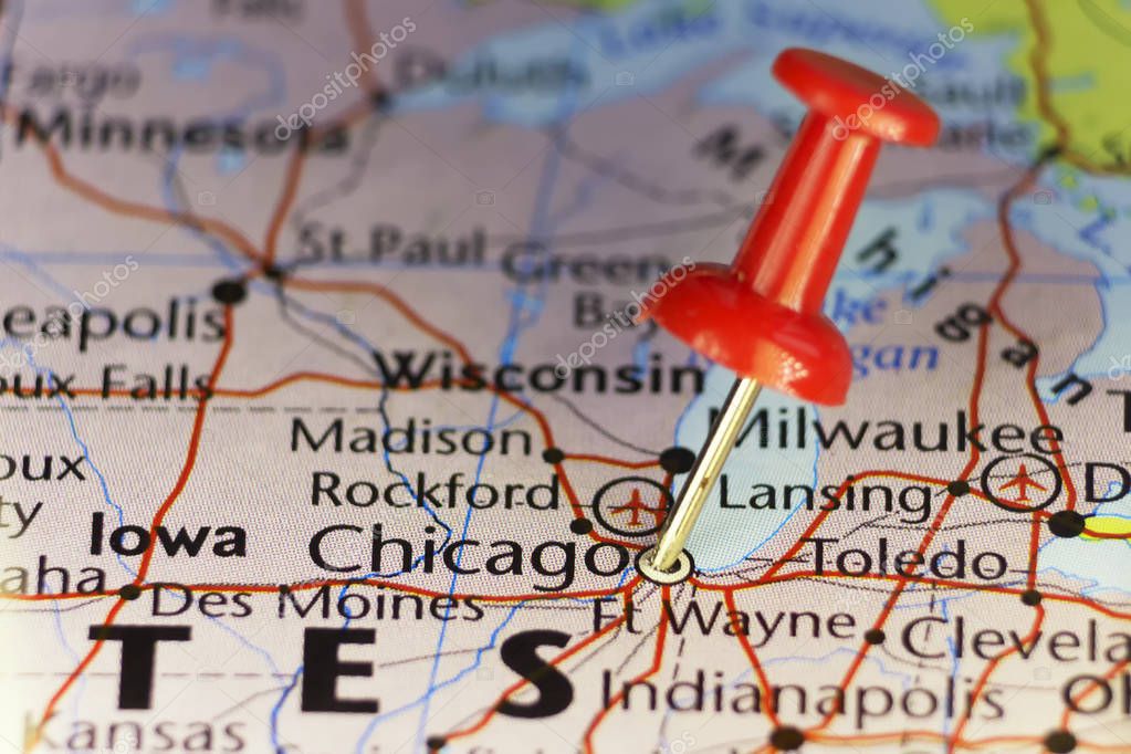 Chicago Illinois pinned on map. Stock Photo by ©llucky78 129328508