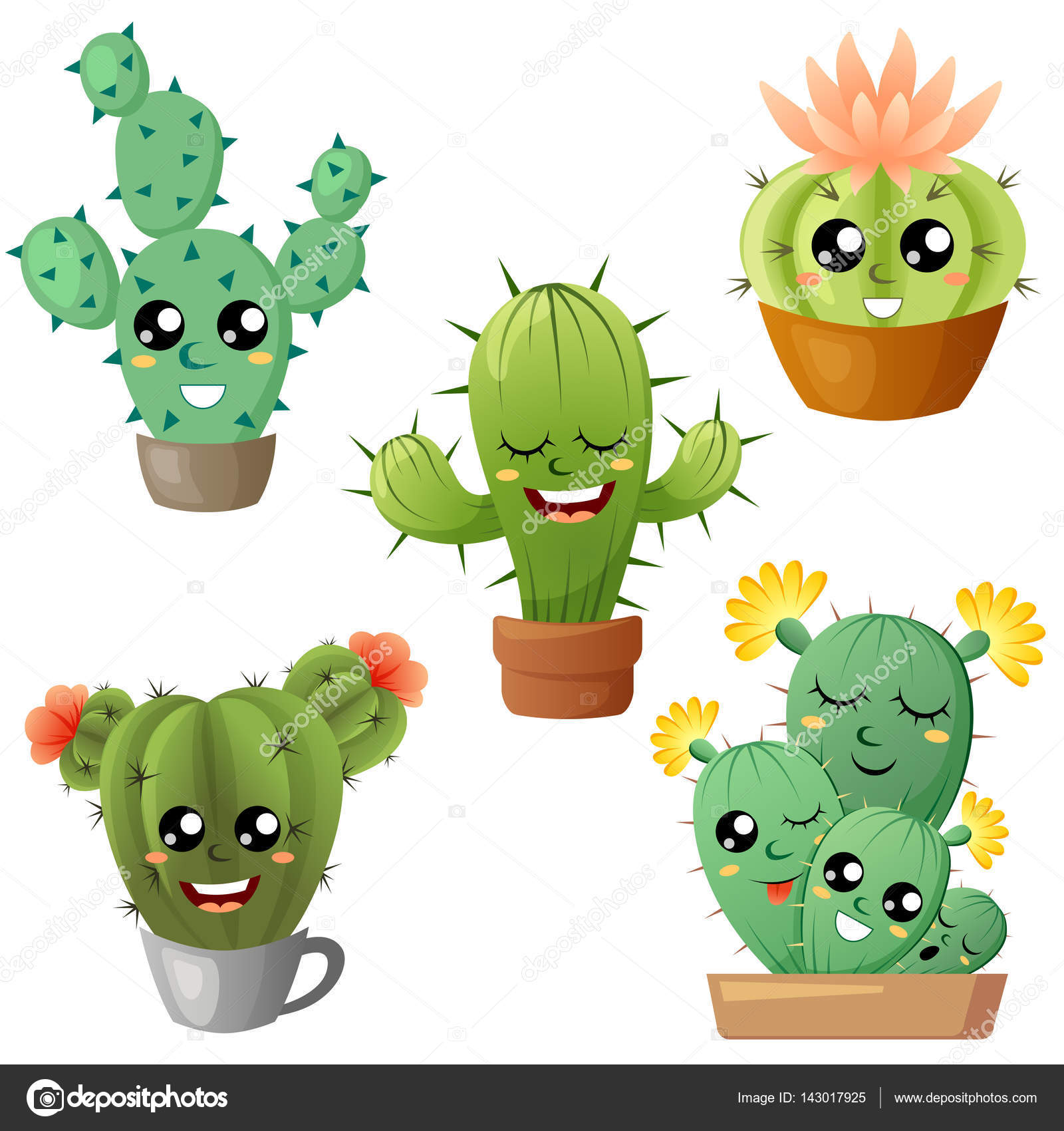 Set of cute cartoon cactus Stock Vector Image by ©Alka5051 #143017925