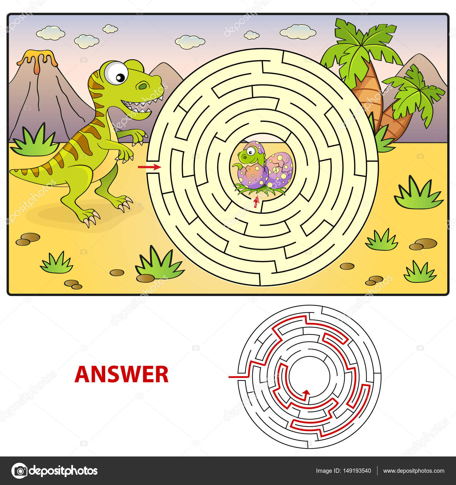 Help dinosaur find path to nest. Labyrinth. Maze game for kids Stock ...