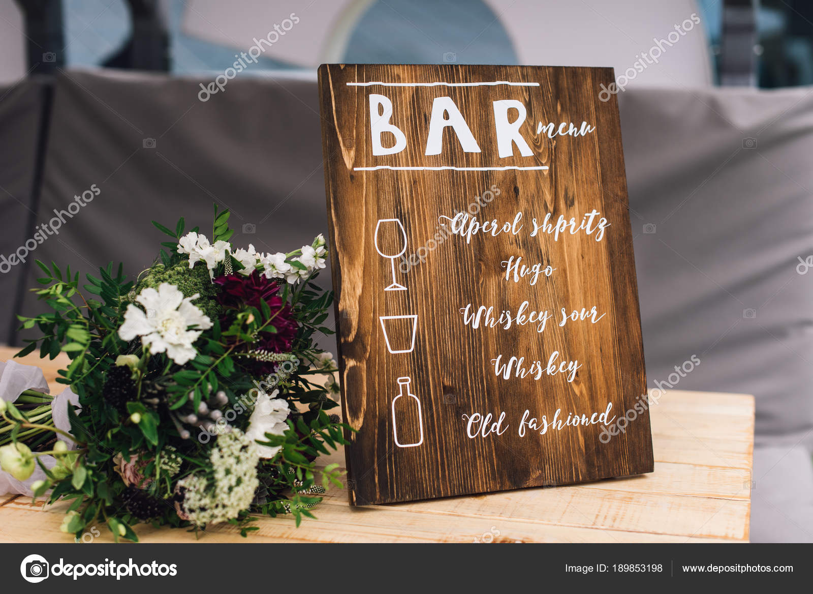 Wooden Decorative Frame Bar Lettering Flower Bouquet Standing Table ...