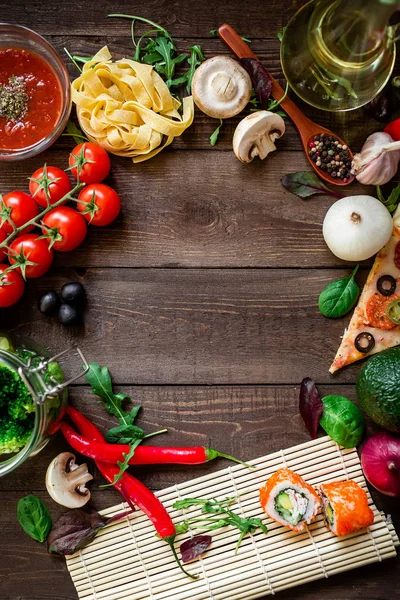 vegetables, pizza, sushi rolls - Stock Image - Everypixel