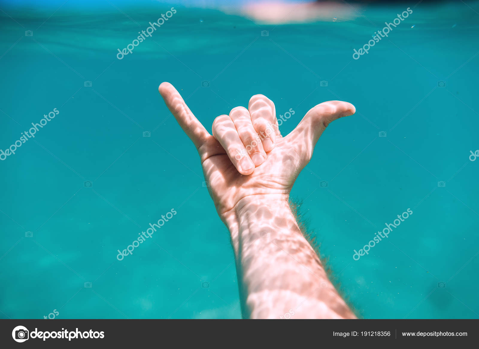Underwater Waves Tropical Ocean Hand Shaka Lifestyle Concept Stock ...