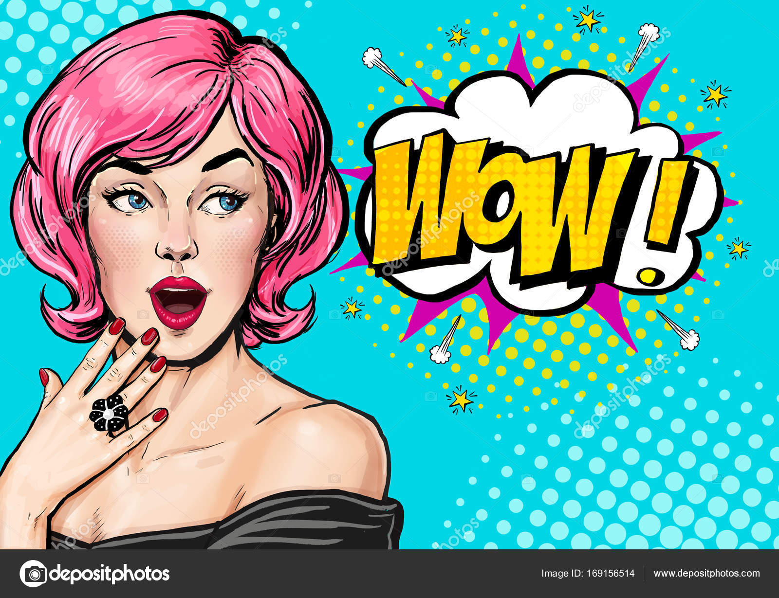 Pop Art illustration, surprised girl.Comic woman. Wow.Advertising ... Pop Art illustration, surprised girl.Comic woman. Wow.Advertising ...