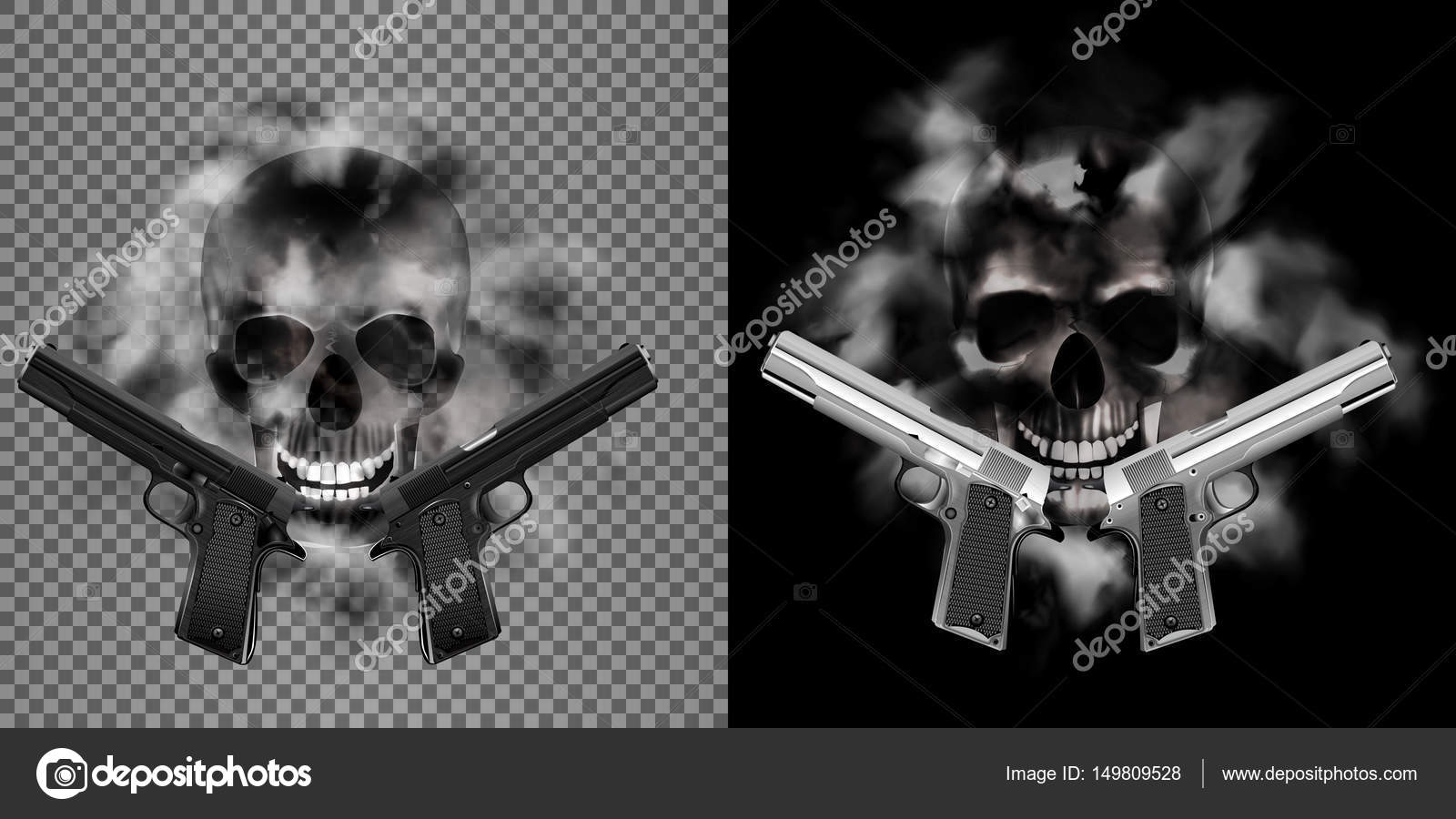 Human skull in the smoke with gun Stock Vector by ©Yegen_Kachurin 149809528
