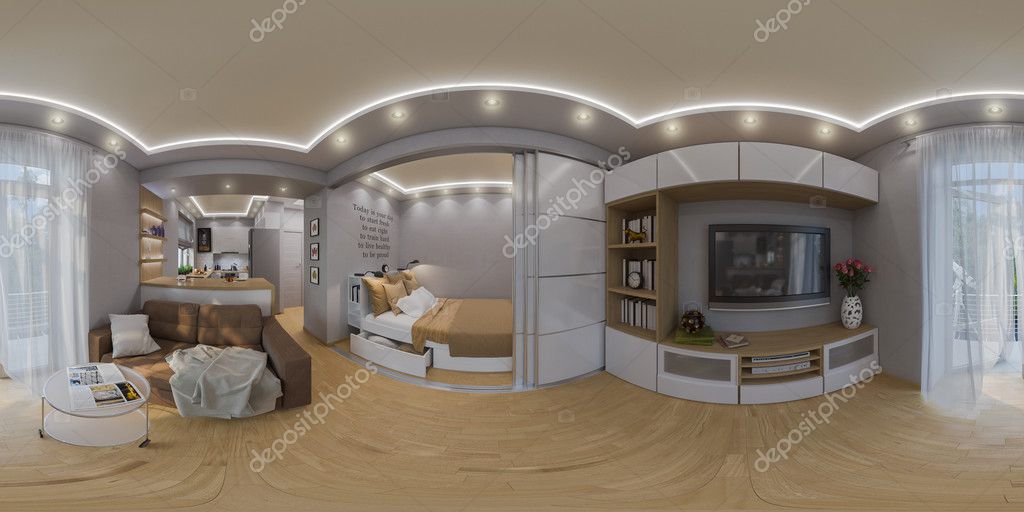 3d rendering spherical 360 degrees, seamless panorama of living Stock ...