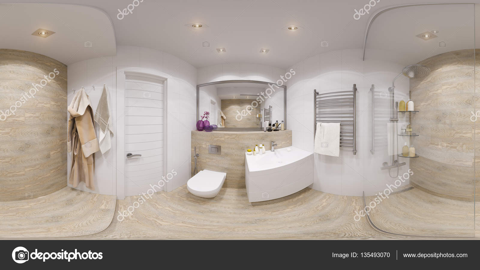 3D Spherical 360 degrees, seamless panorama of bathroom interior ...