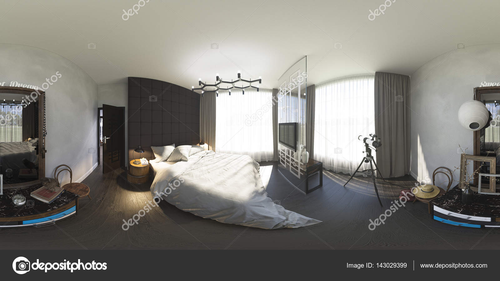 3d illustration 360 degrees panorama of bedroom — Stock Photo ...