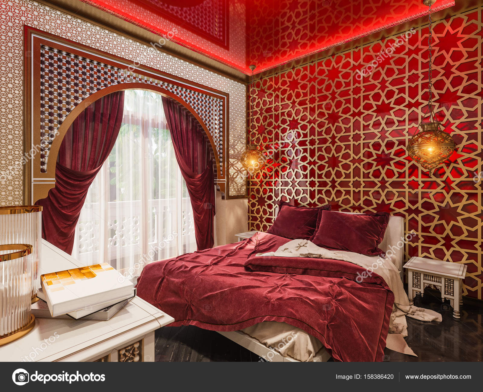 3d render bedroom Islamic style interior design — Stock Photo ...