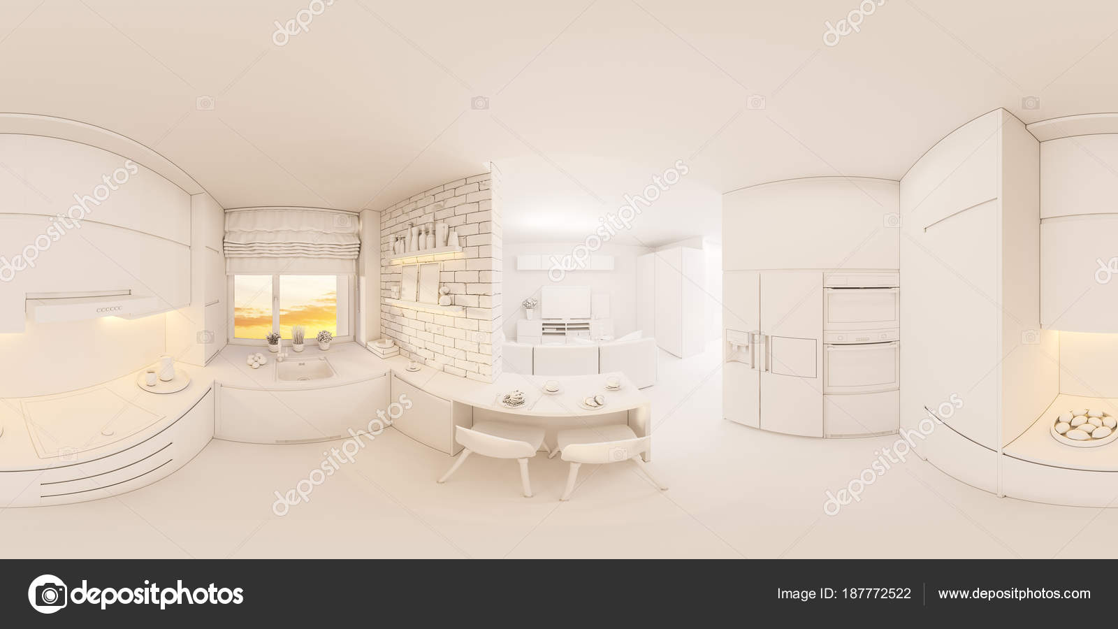 3d illustration spherical 360 degrees, seamless panorama of livi ...