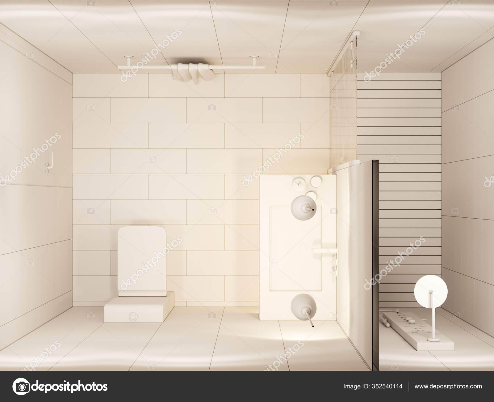 Render Interior Bathroom Shower Illustration Bathroom Interior Design ...