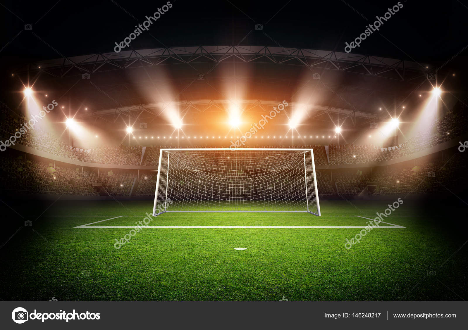 Stadim and Goal post ,3d rendering — Stock Photo © efks #146248217