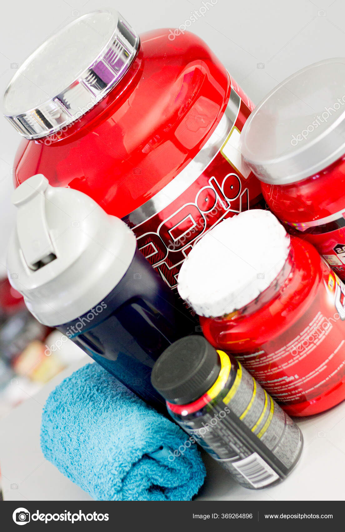 Bottles Protein Powder Other Necessary Bodybuilding Supplements — Stock ...