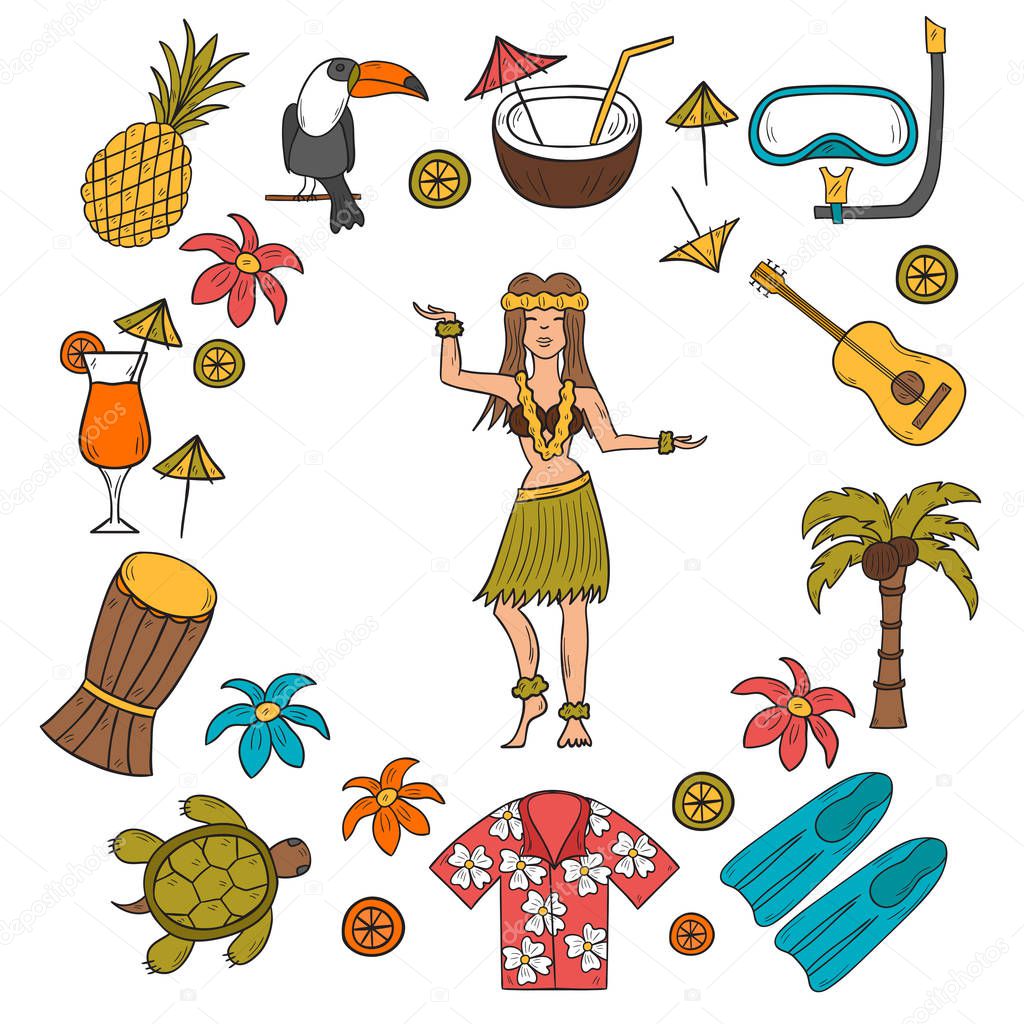 Ilustración vectorial con dibujos animados dibujados a mano iconos ...