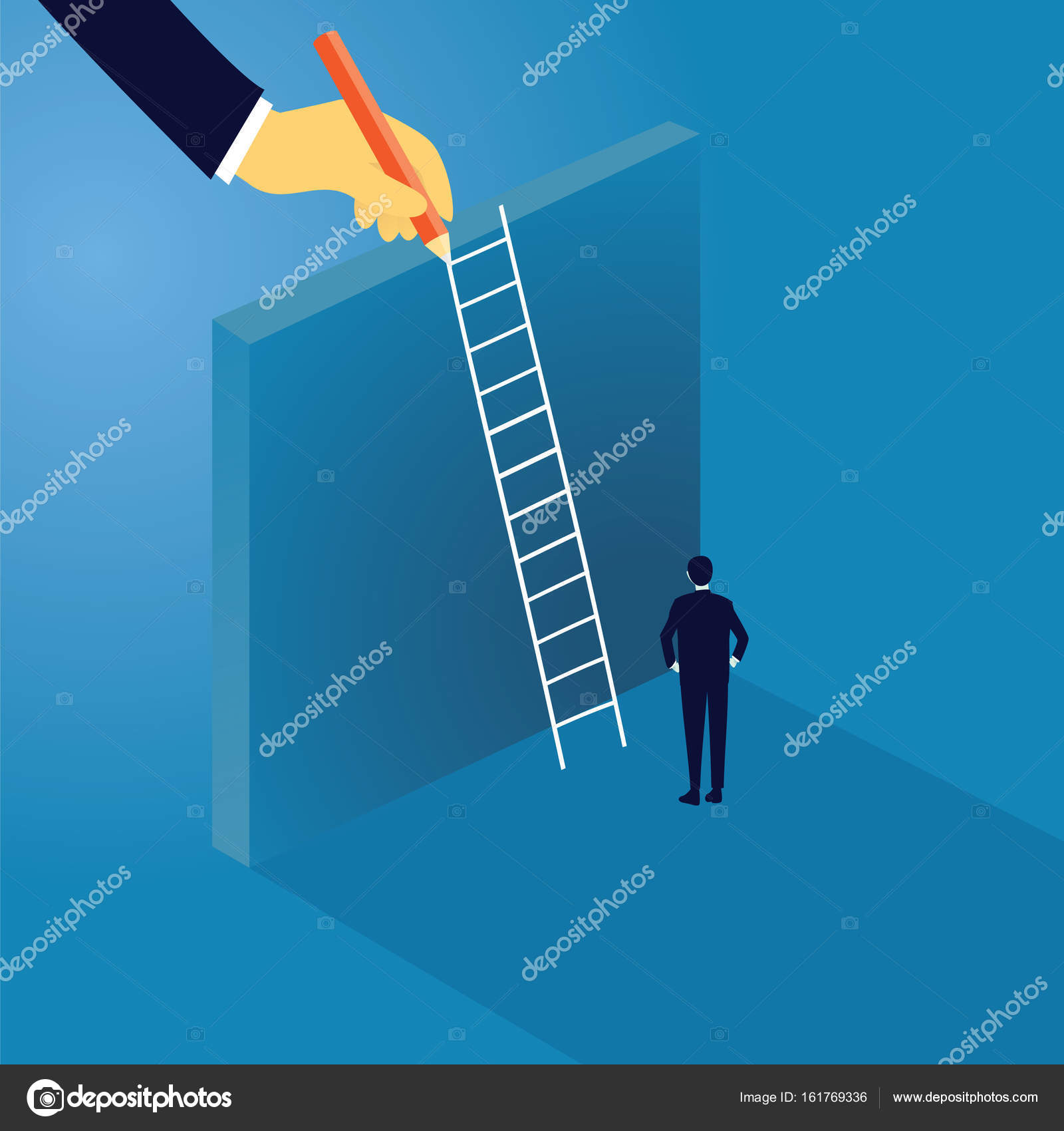 Concepto de desafío empresarial. Empresario subir escalera en la pared alta Vector de stock ...