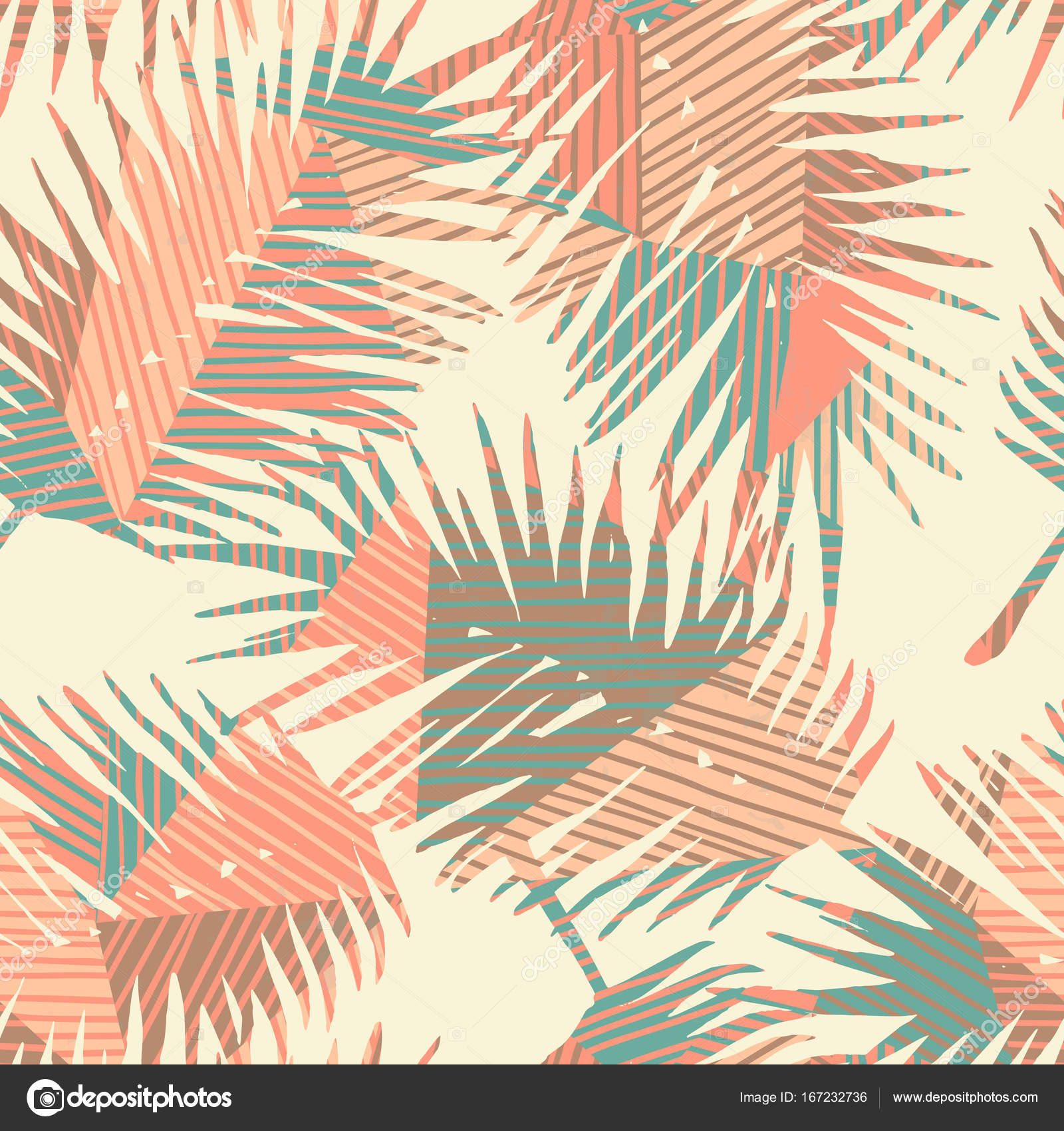 Seamless exotic pattern with tropical plants and geometric background ...