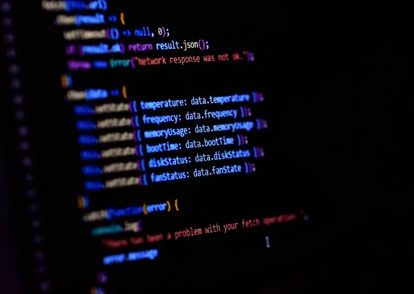 Software programming source code on computer screen.. Modern Javascript, typescript, ecma script ...
