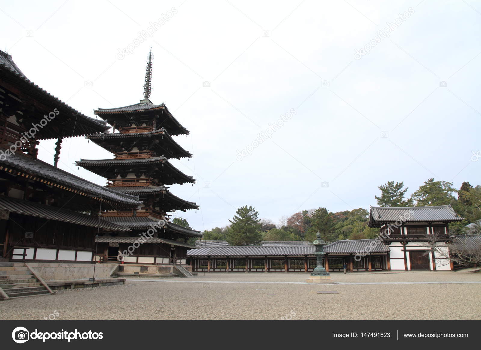 Five-story pagoda and main hall of Horyu ji in Nara, Japan — Stock ... Five-story pagoda and main hall of Horyu ji in Nara, Japan — Stock ...