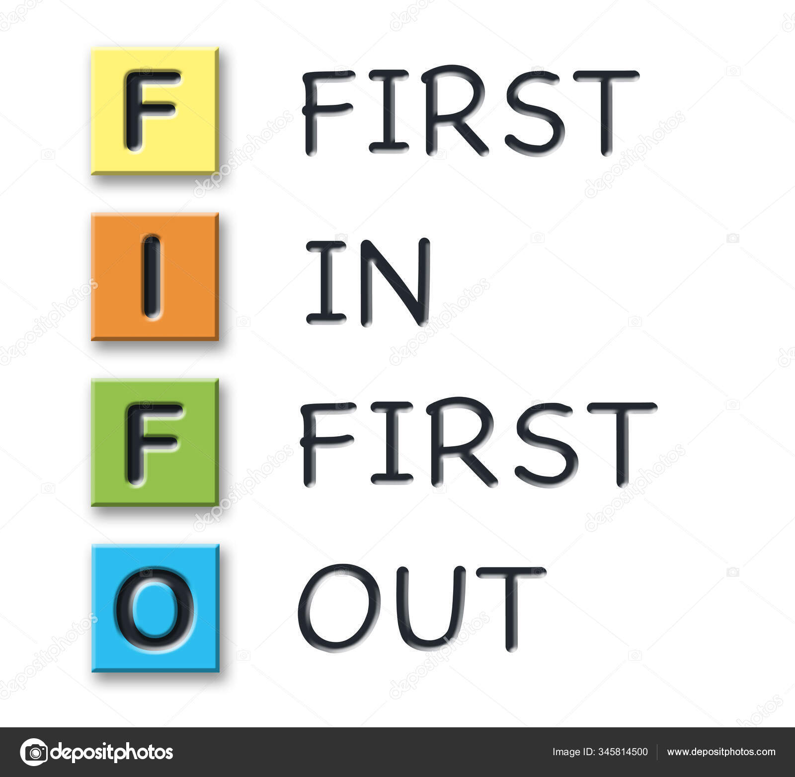 FIFO initials in colored 3d cubes with meaning Stock Photo by ...
