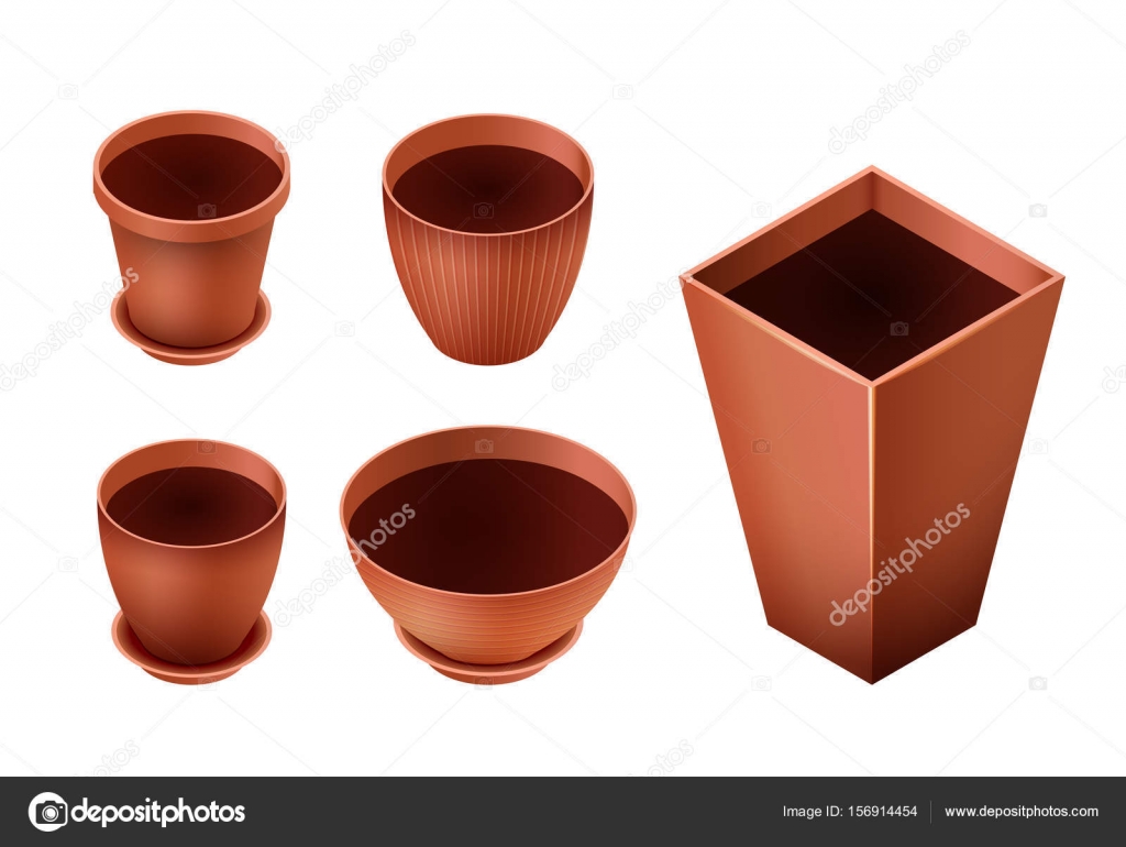 Conjunto de macetas vacías de cerámica marrón para el cultivo de ...