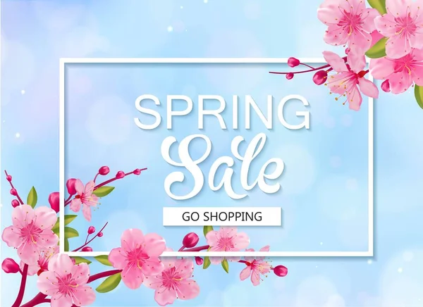 Spring sale background with flowers. Season discount banner design with ...