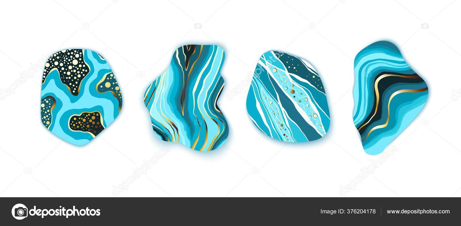 Set of blue, golden, turquoise stones. Natural shapes and marbled ...