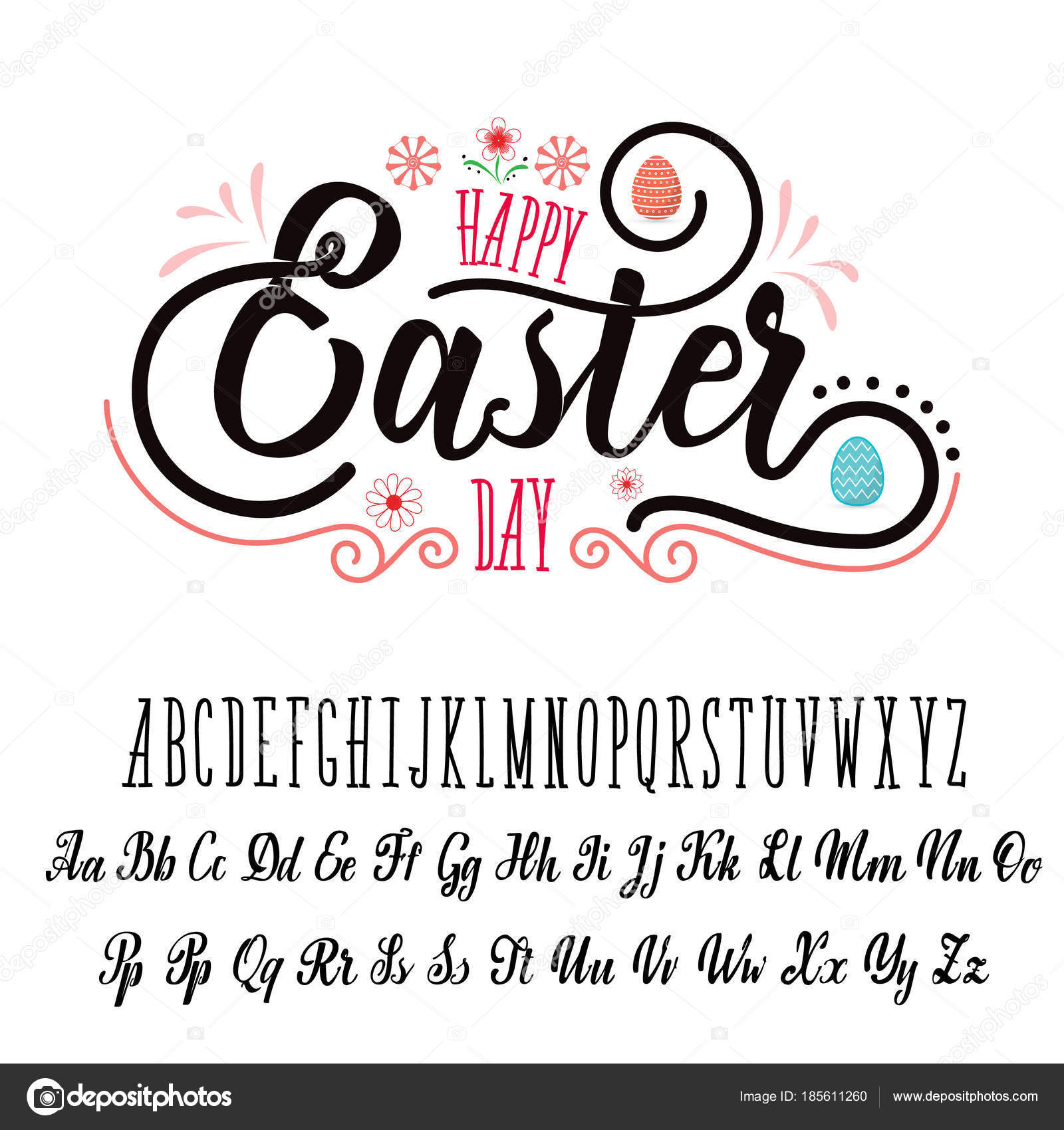 Happy Easter - font. Vector alphabet.Hand Lettering script font ...