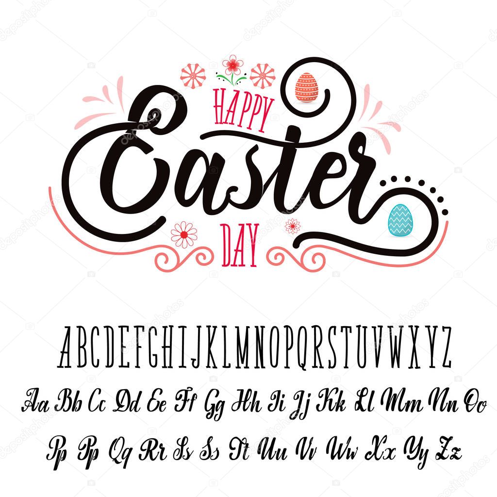 Mutlu Paskalya - yazı tipi. Vektör alfabe. El yazı komut dosyası yazı ...