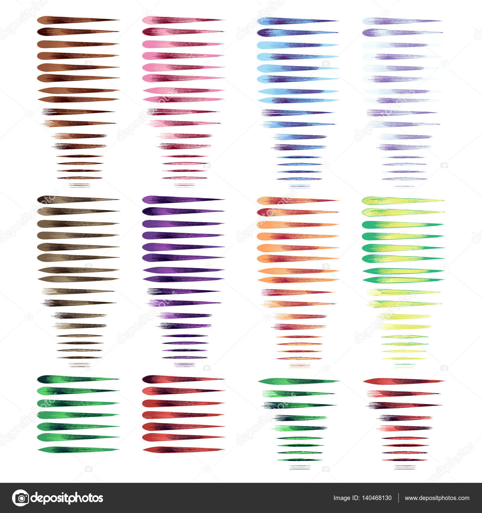 Vector large collection or set of 190 artistic hair brush strokes ...