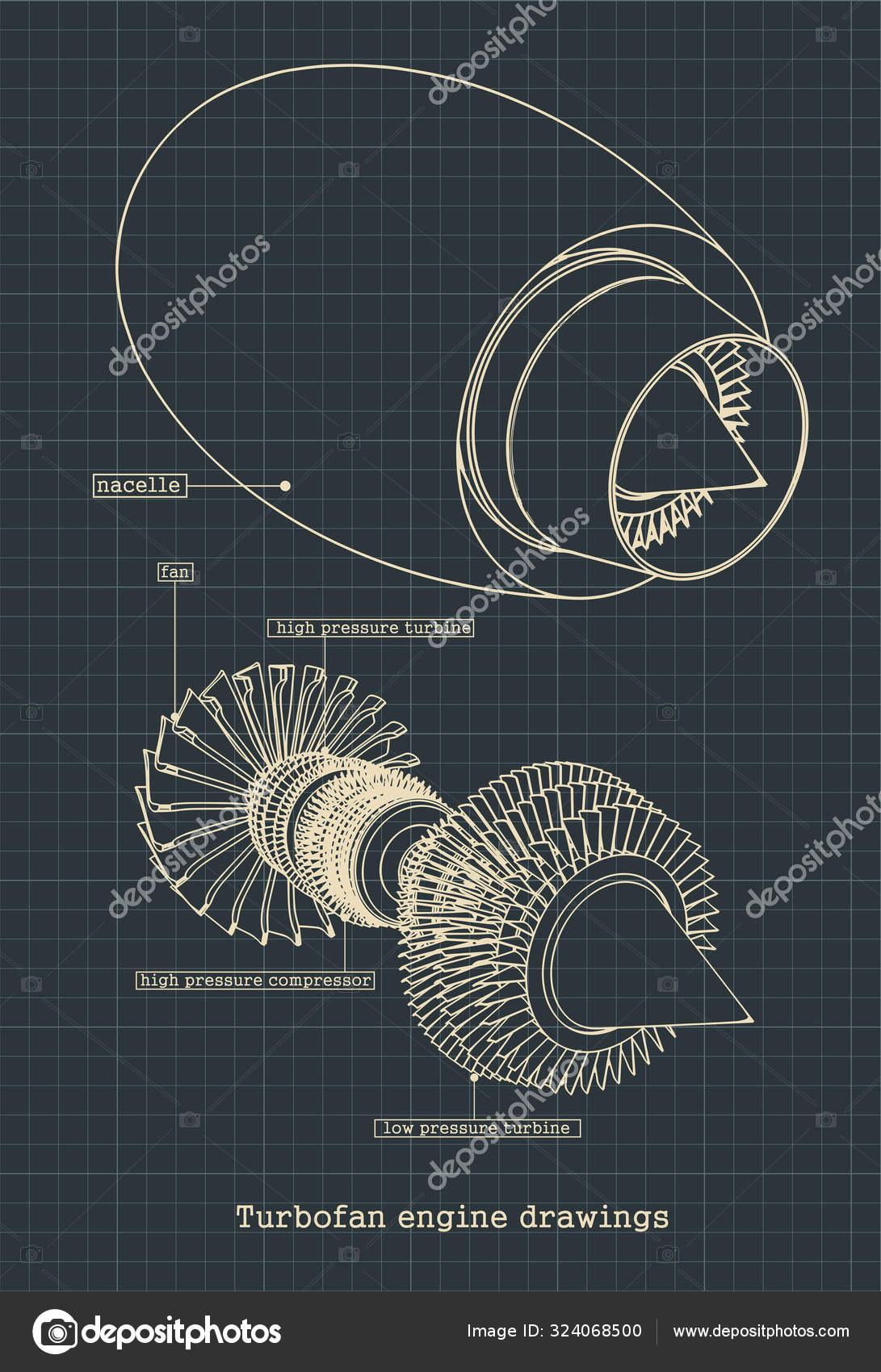 Turbofan engine blueprints Stock Vector by ©blacklight_trace 324068500