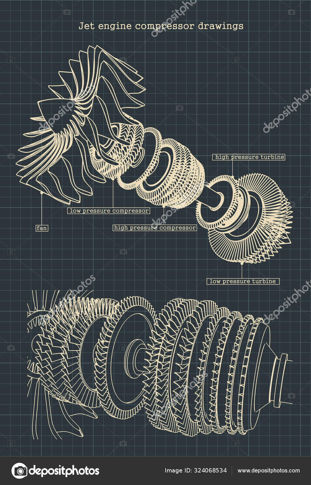 Turbofan engine compressor drawings Stock Vector Image by ©blacklight ...