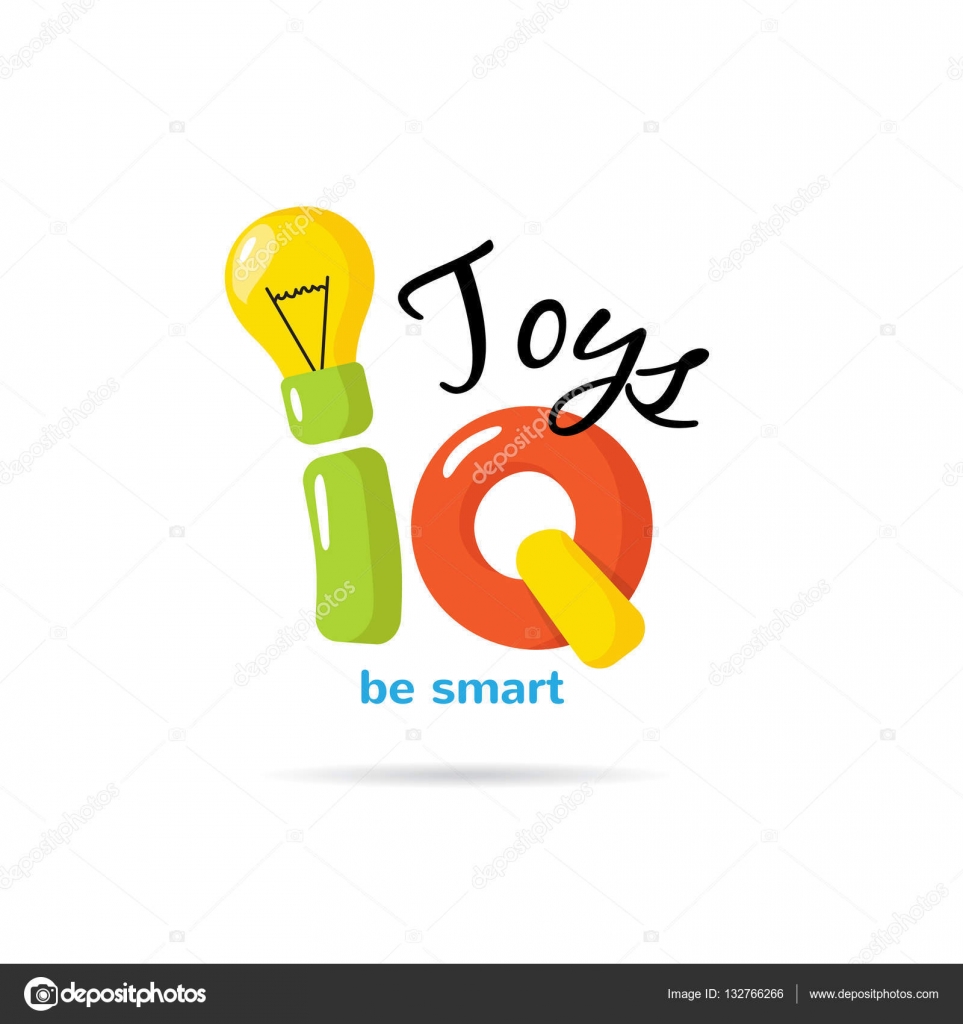 IQ toys creative logo with light bulb. Kids educational shop logotype ...