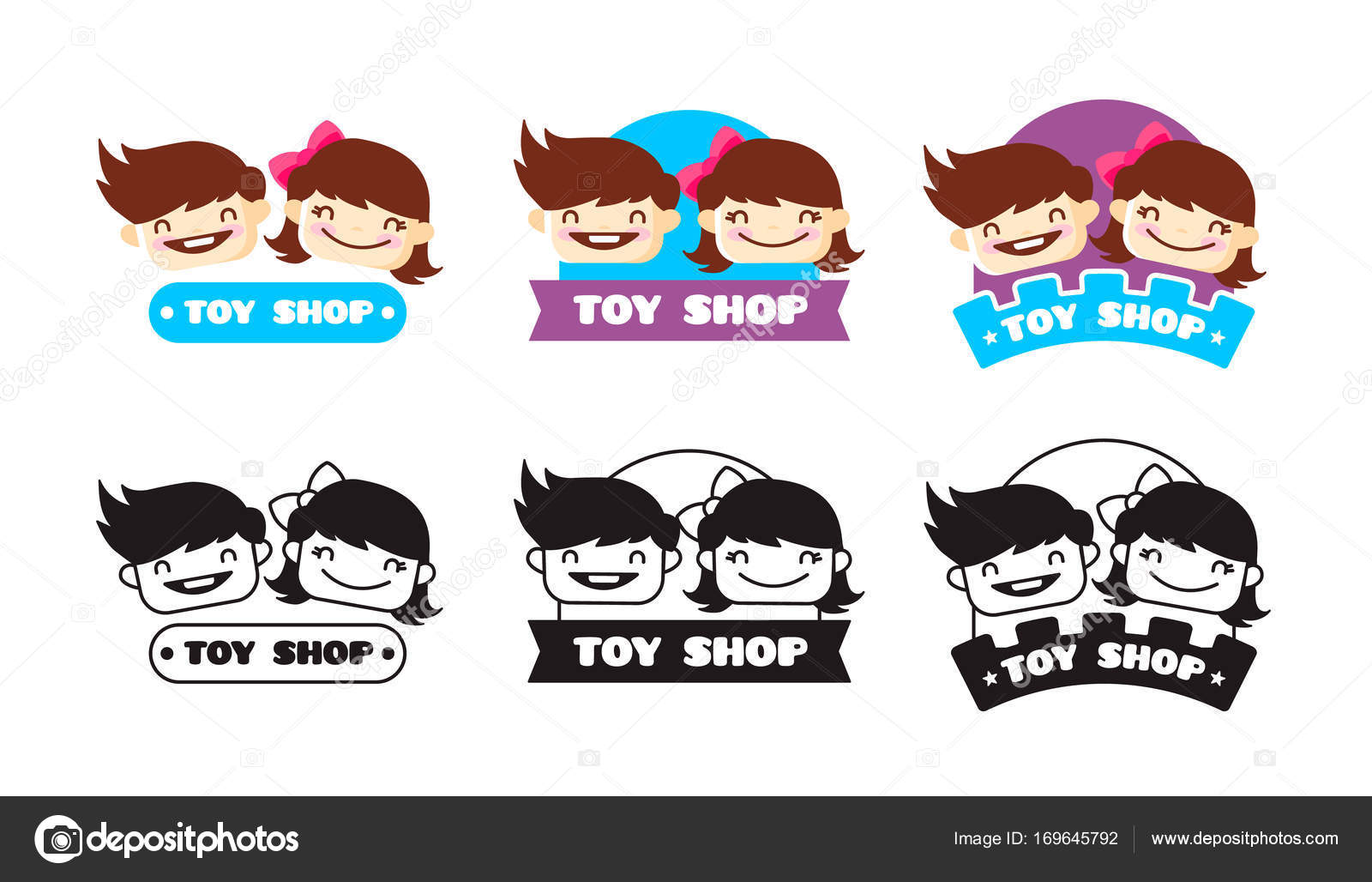 Logo toko mainan kartun vektor. Cute anak-anak toko simbol dengan anak ...