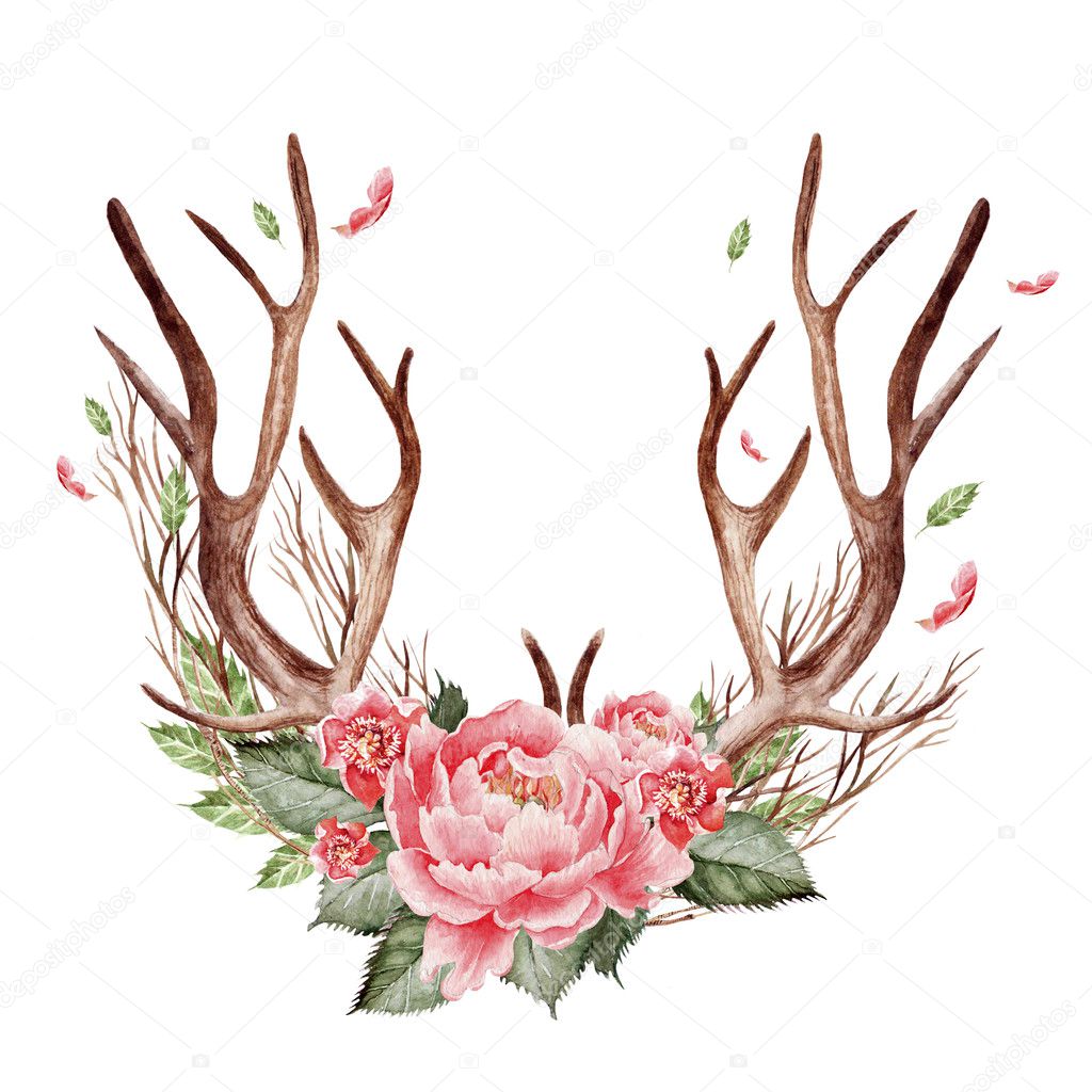 Watercolor Deer Antlers