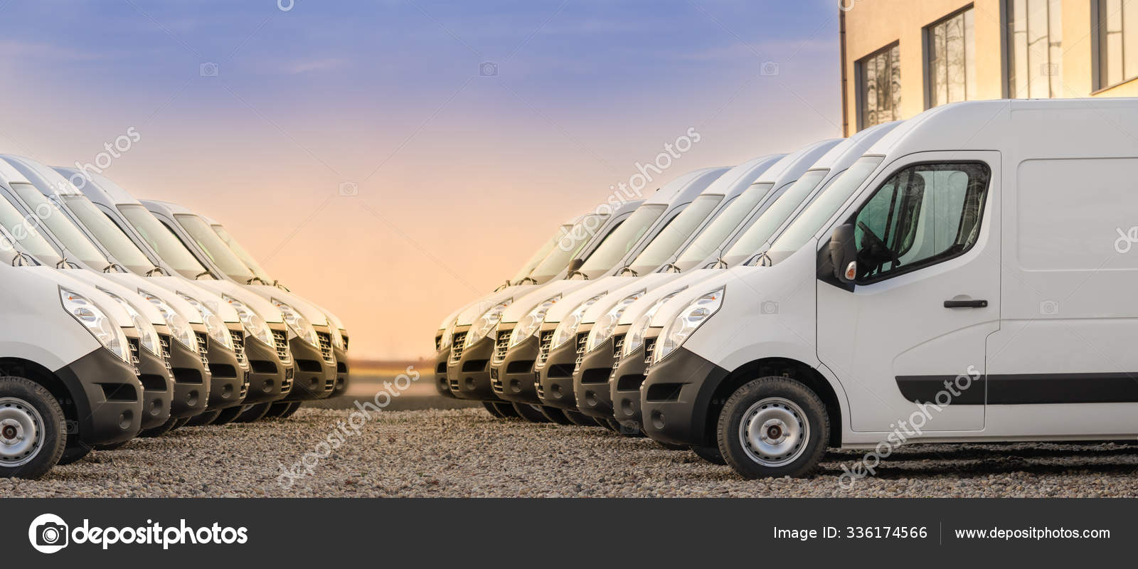 Commercial Delivery Vans Parked Two Rows Transporting Service Company ...