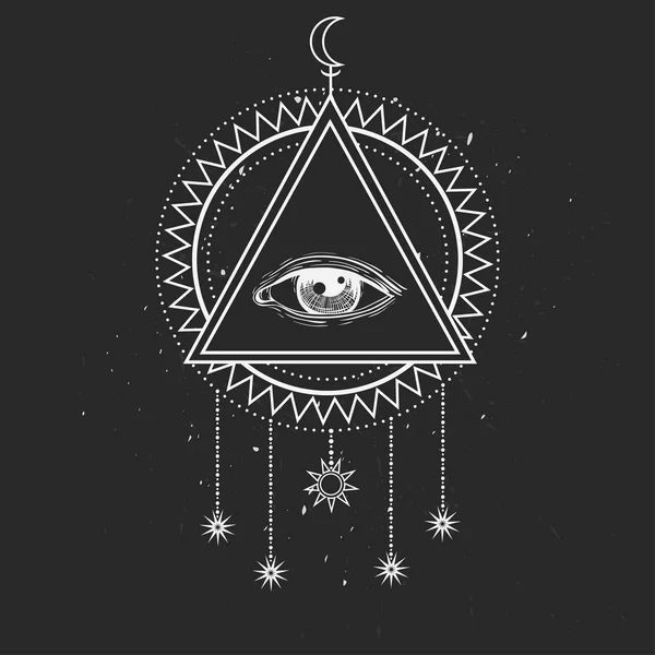 Symbol of eye with moon and stars inside. Hand drawn vector ...