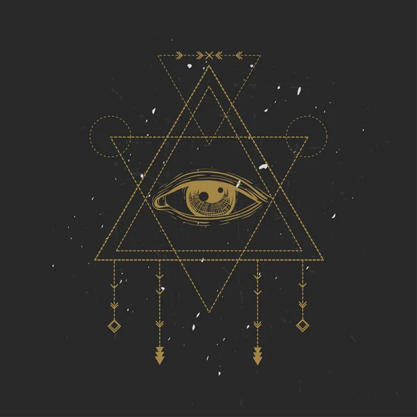 Symbol of eye with moon and stars inside. Hand drawn vector ...