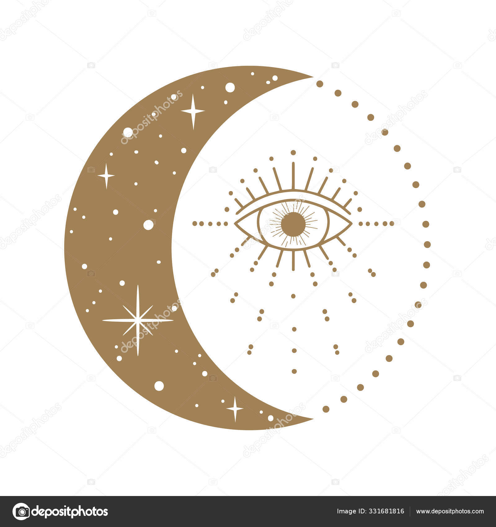 Symbol of eye with moon and stars inside. Hand drawn vector ...