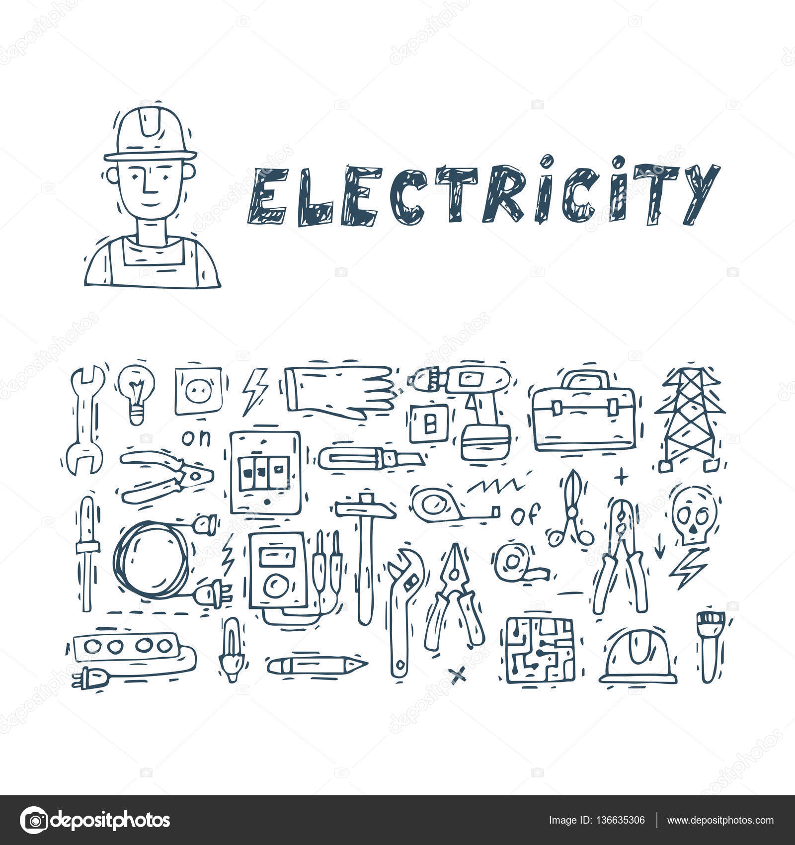Electrician Equipment and tools — Stock Vector © odis #136635306