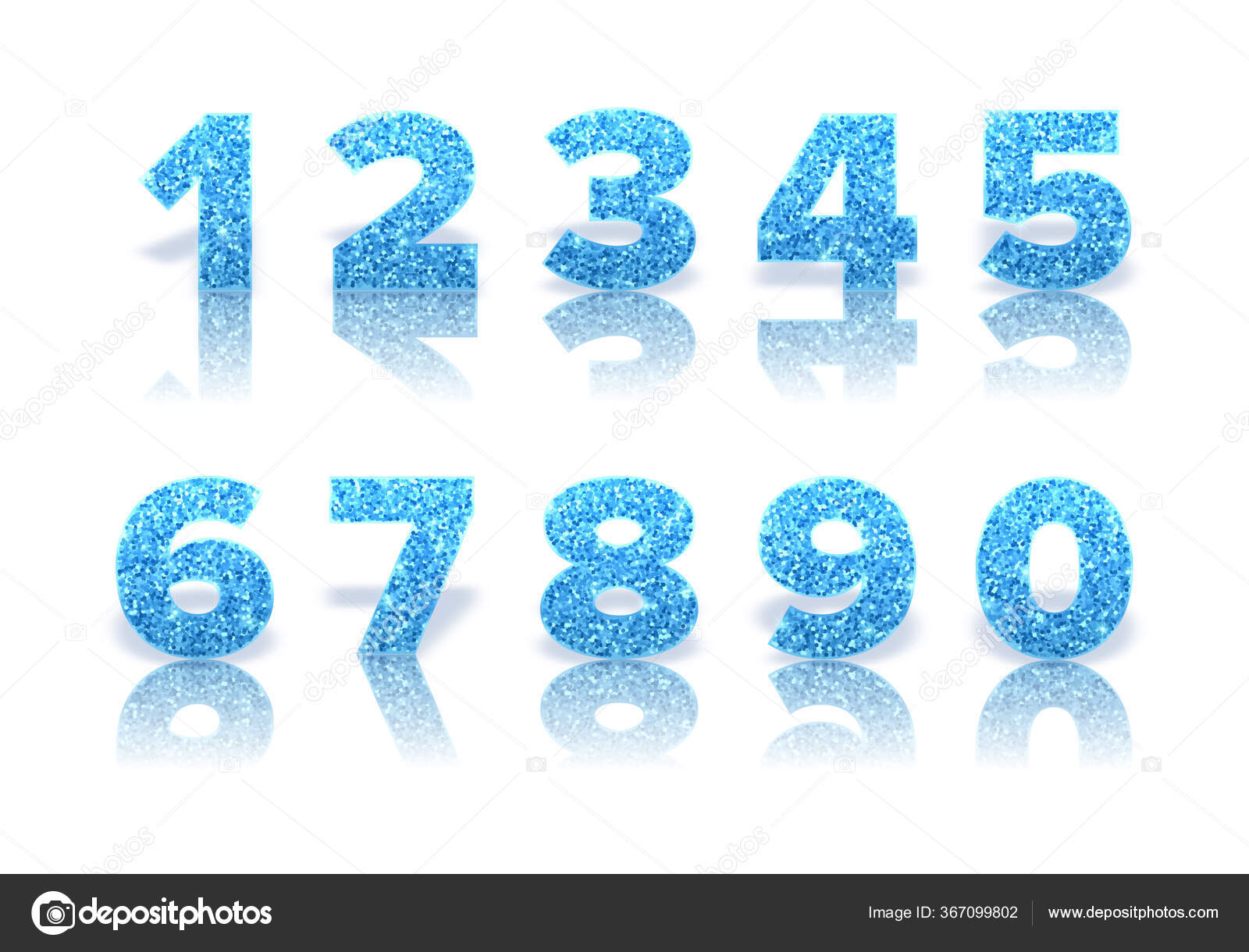 Blue Numbers Reflection Shadow Royal Style Isolated White Background ...