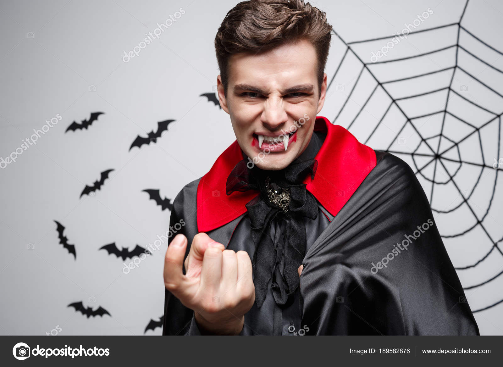 Vampire Halloween Concept - Portrait of Angry caucasian vampire ...