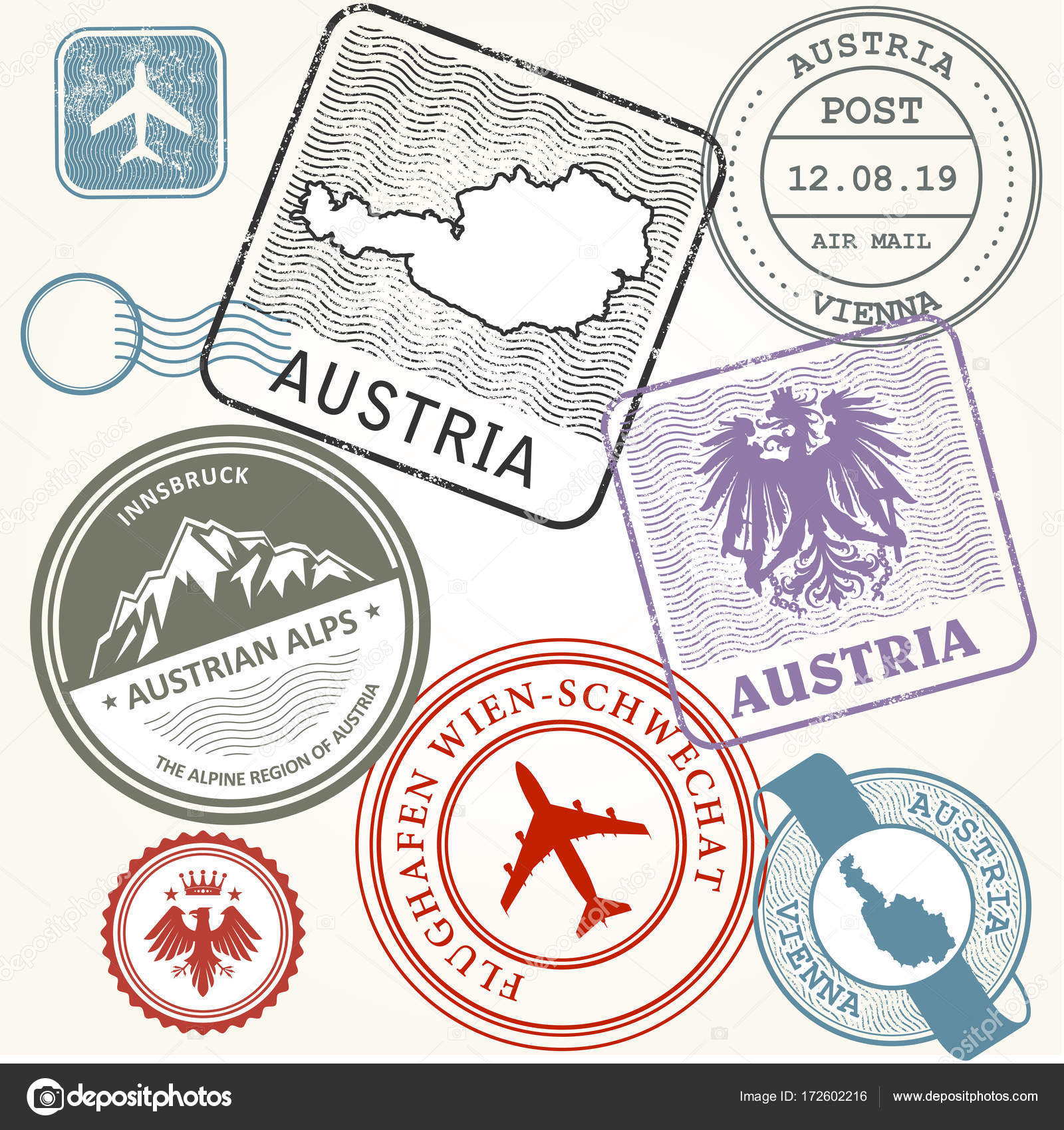 Travel stamps set - Austria, Vienna and Alps journey — Stock Vector ...