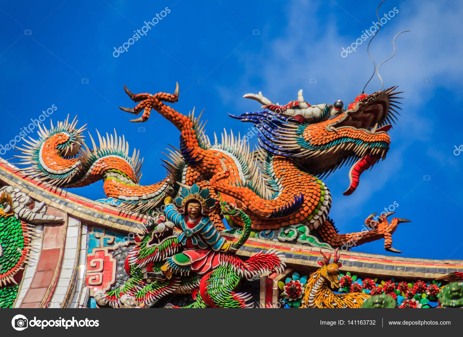 Bela Escultura Dragão Chinês Telhado Templo Lungshan Manka Templo Budista — Foto © kampwit ...