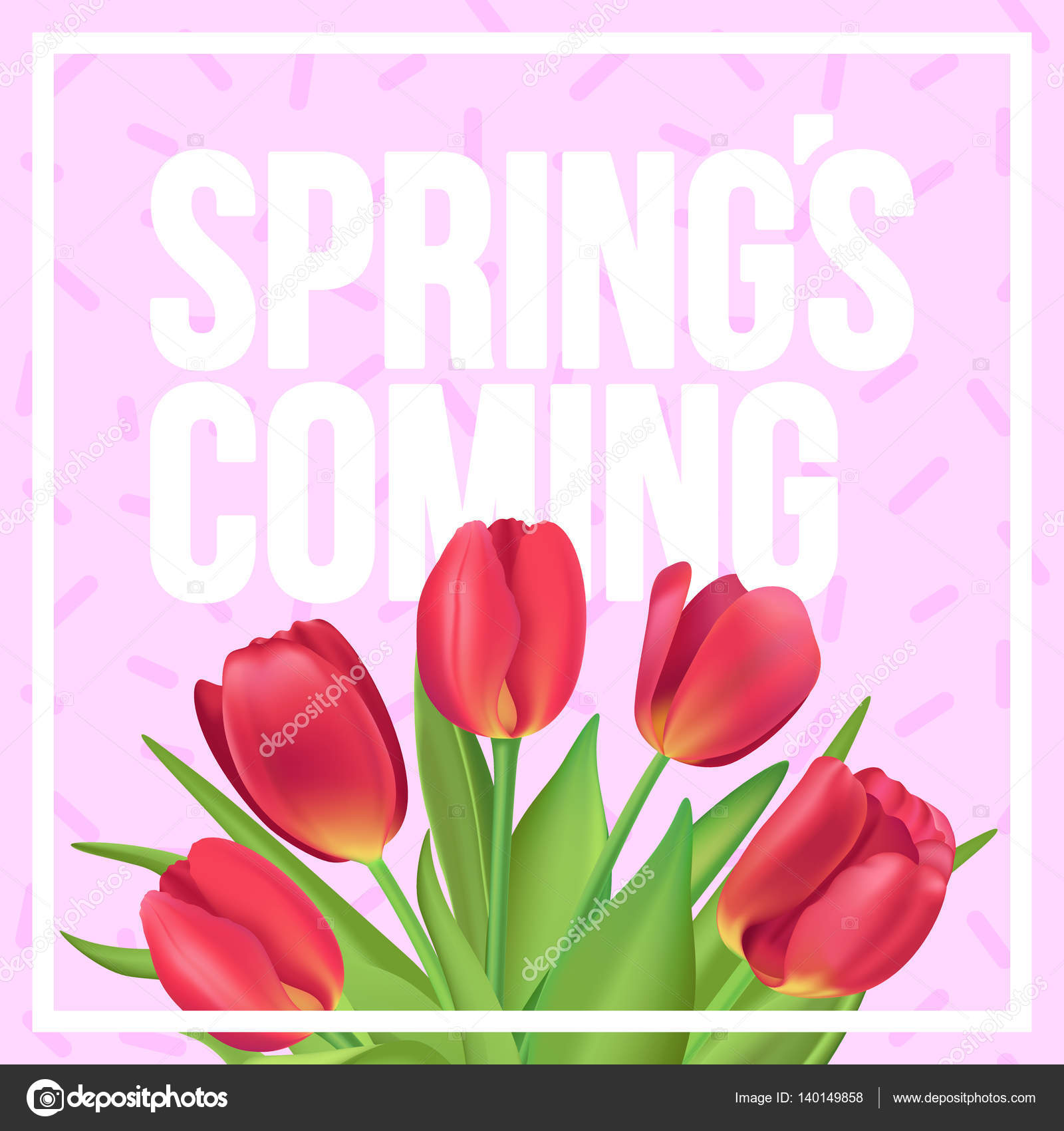 Spring's coming! Typographic poster design with realistic tulips and ...