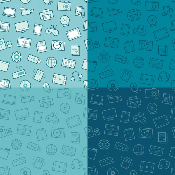 Vector seamless pattern with multimedia and computer line icons on a ...